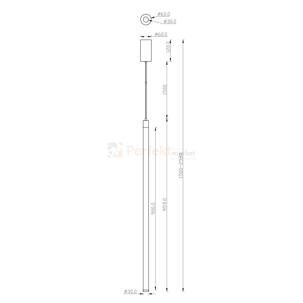 Lampa wisząca Ray czarna tuba LED 20W 3000K 90cm Maytoni P022PL-L20B3K ...