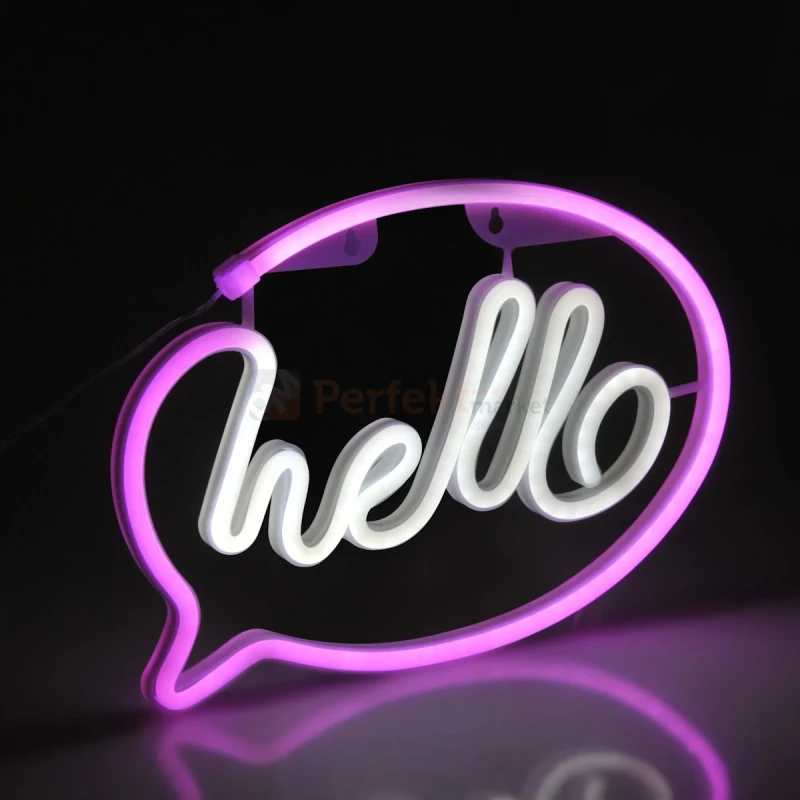 Neon LED lampa ścienna kinkiet NEON HELLO USB A AA Perfekt Market ...